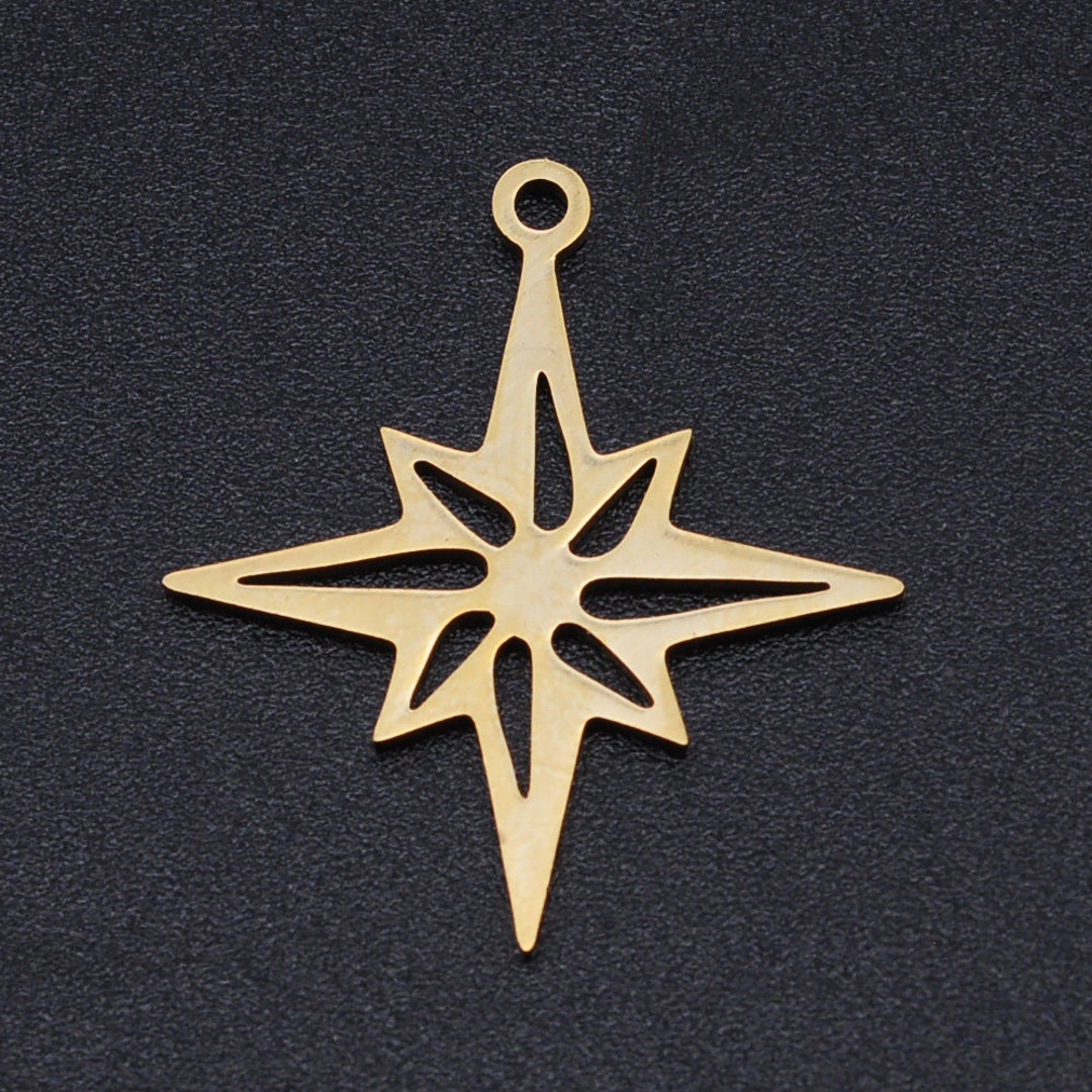 5 X Star / Compass Rosette Gold Toned Stainless Steel Charm / Pendant ...