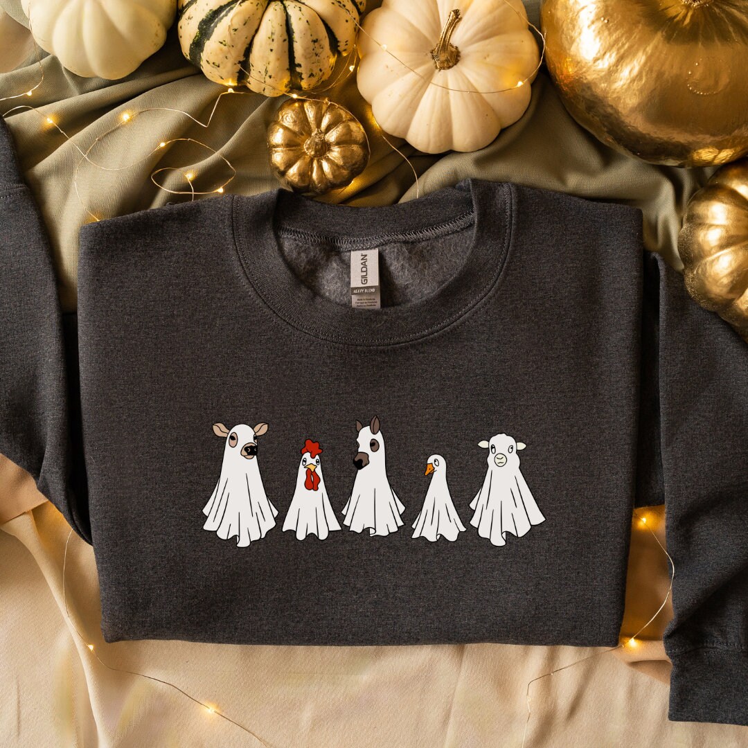 Funny Farm Animal Ghost Halloween Crewneck Sweatshirt for Spooky Season ...