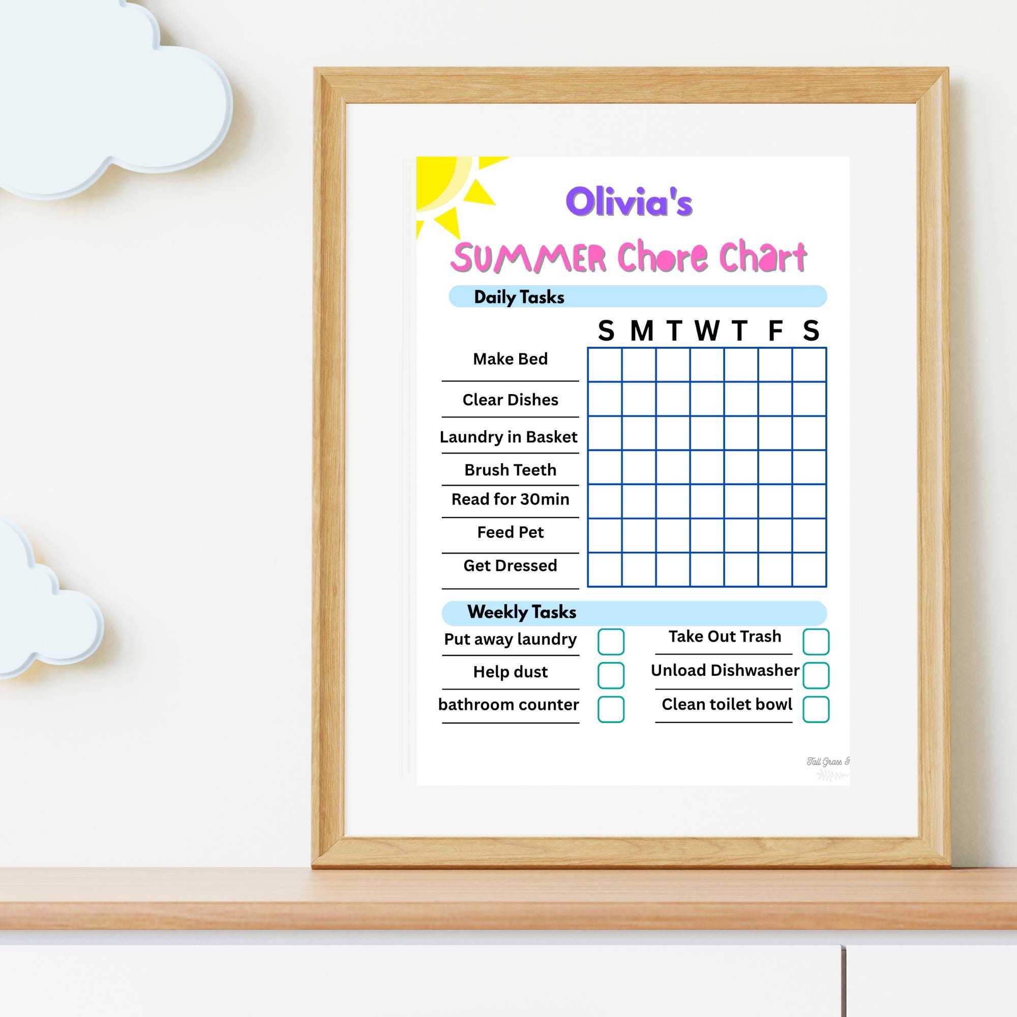 Summer Chore Chart for Kids, Kids Daily Chore Planner, Printable Weekly ...