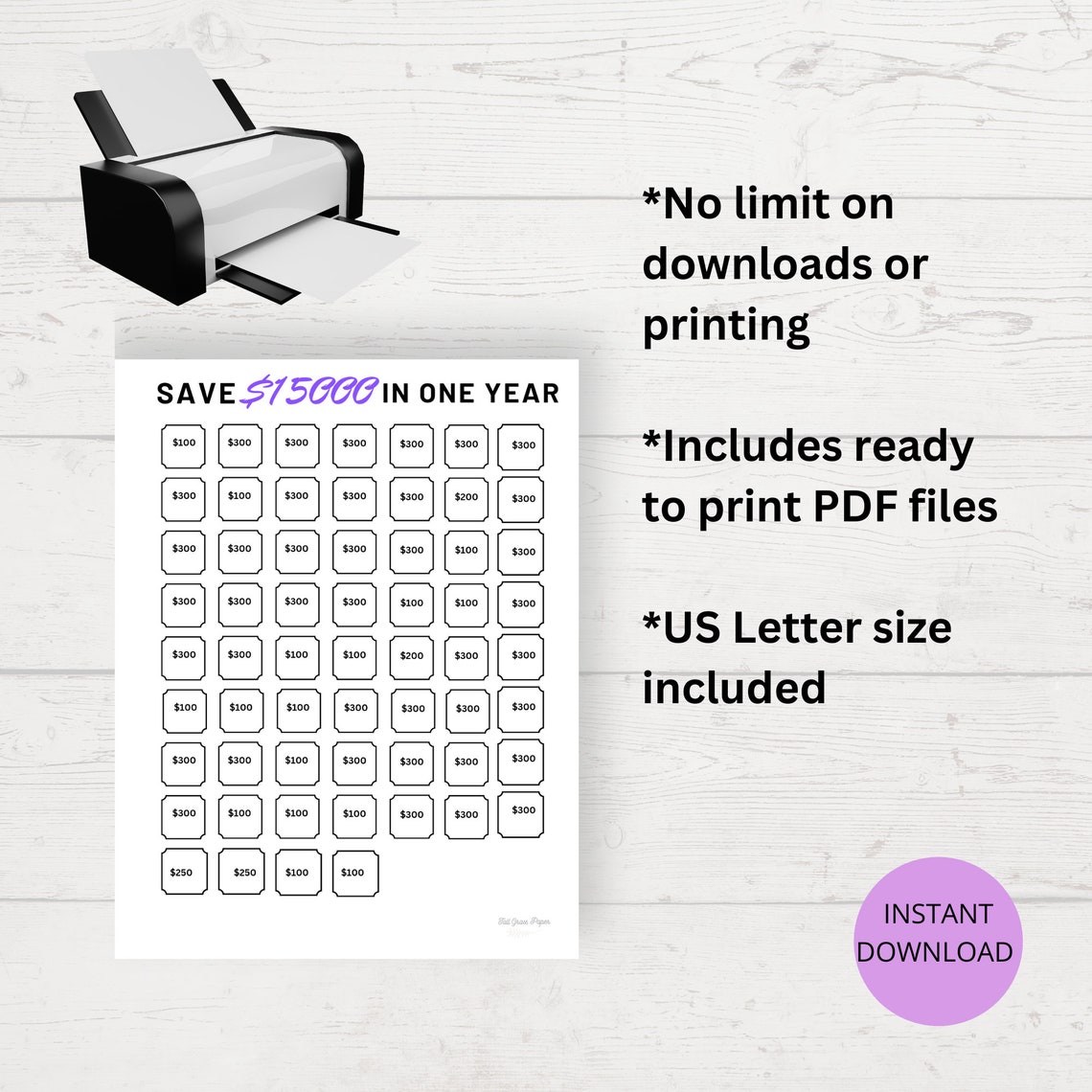 15K Savings Challenge Printable Worksheet Template, Savings Goal ...