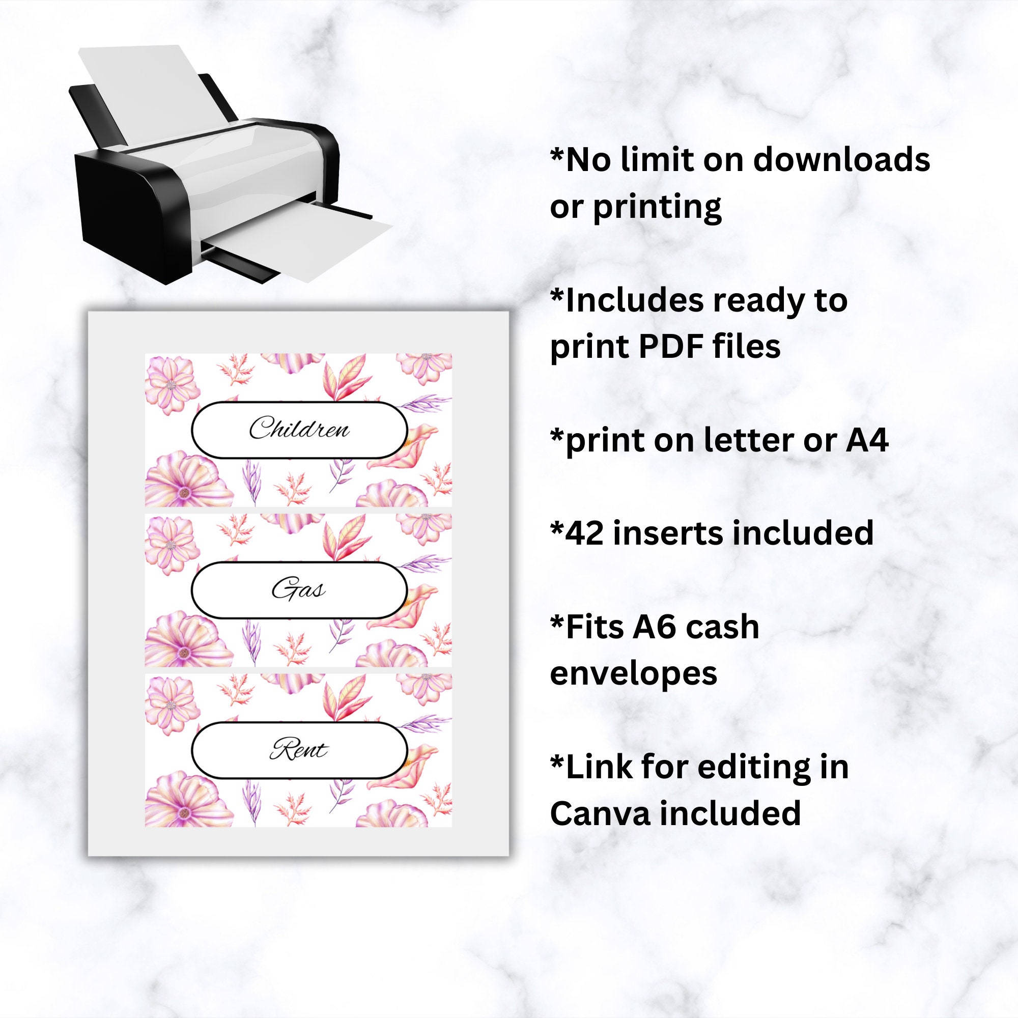 42 Budget Binder Category Inserts for Cash Envelope Stuffing, DIY ...