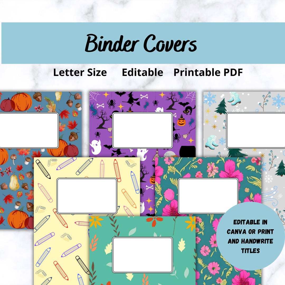 6 Editable Binder Covers and Matching Spines Printable, Canva Template ...
