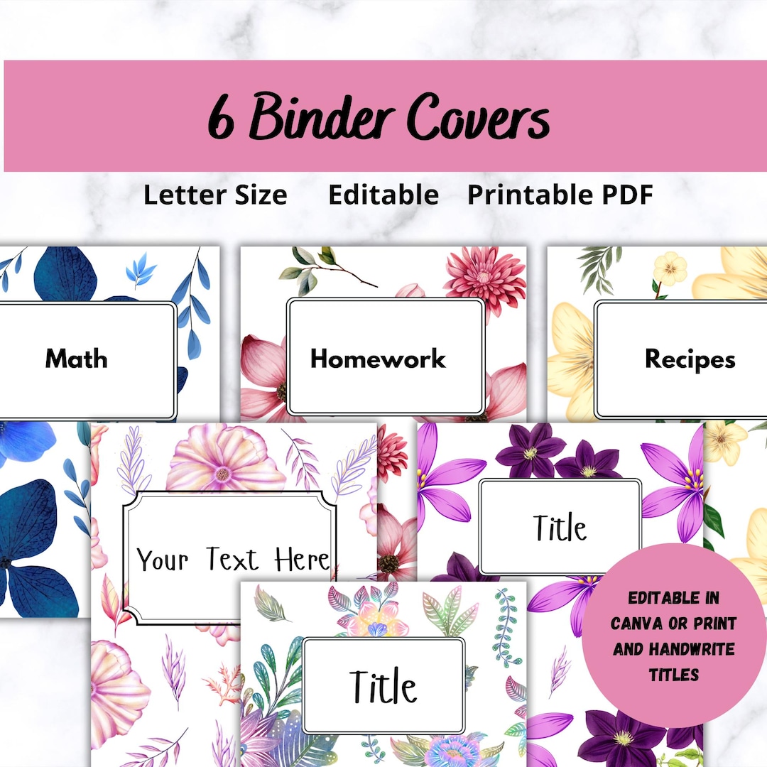 6 Binder Cover Printable, Matching Binder Spines, Editable Canva ...