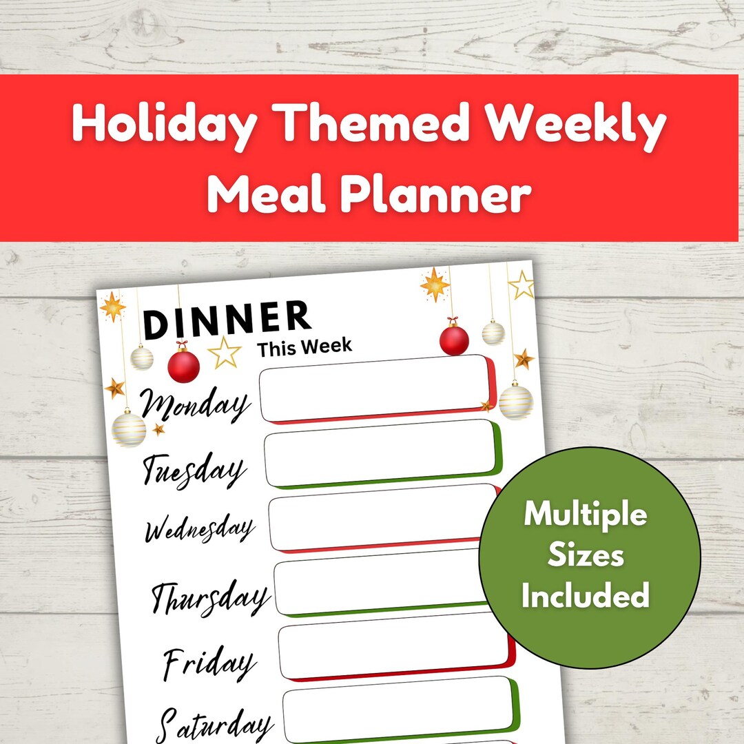 Holiday Weekly Menu Planner Printable, Christmas Meal Planning Template ...