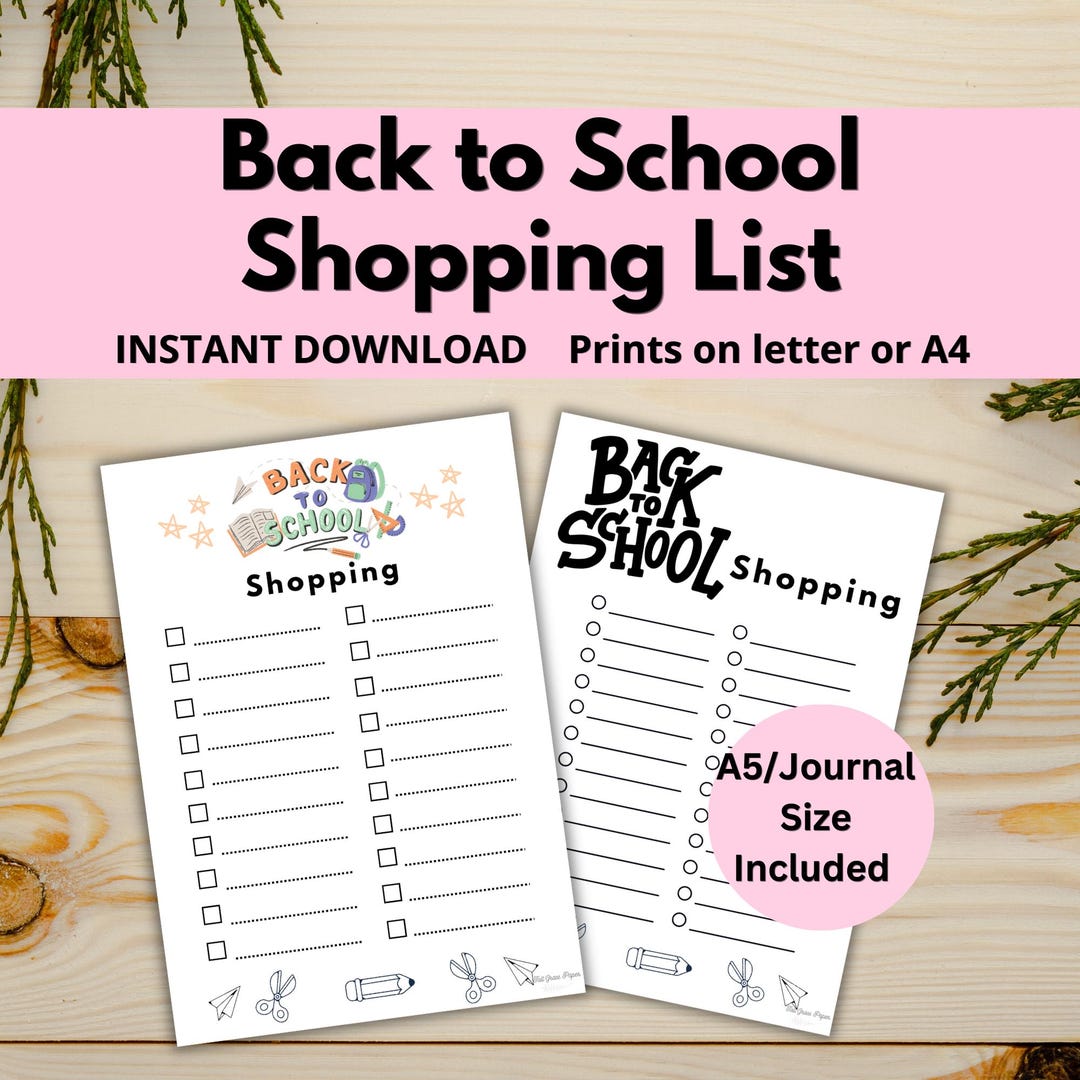 Student Shopping Printable, Back to School Shopping List PDF, School ...