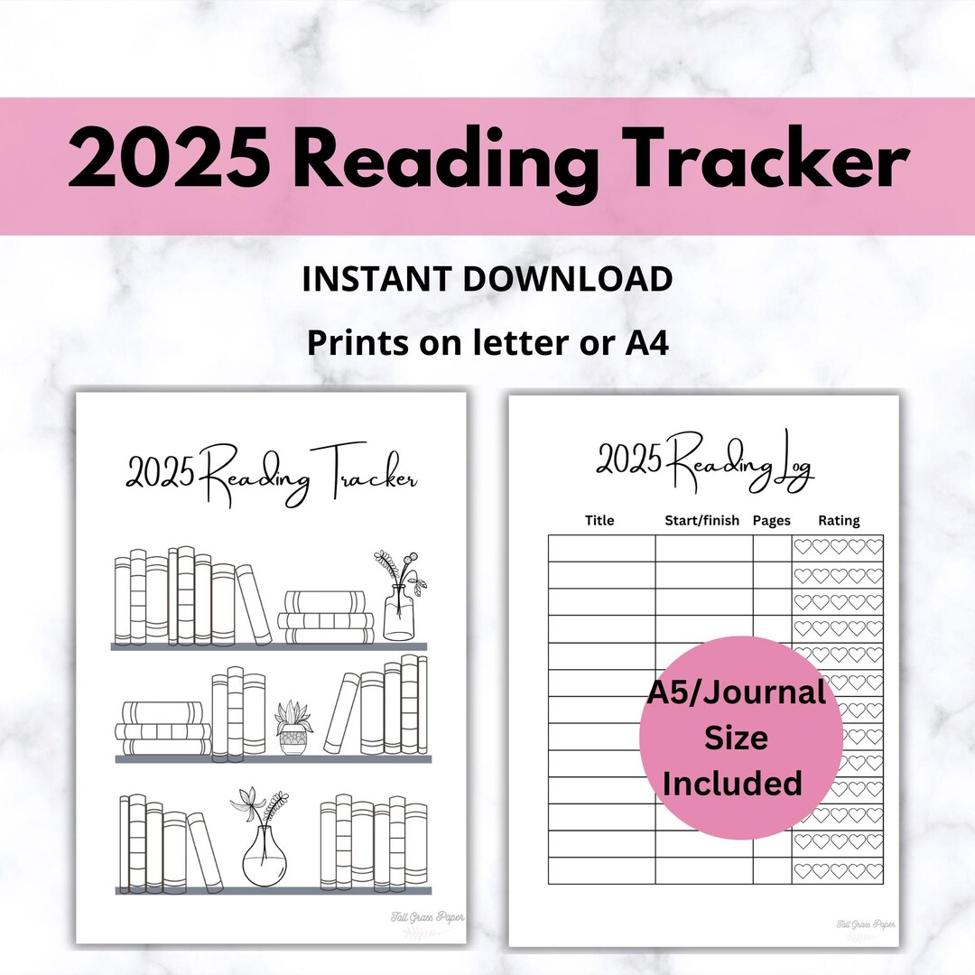 2025 Reading Tracker Bundle, Printable Reading Journal Page, Bookshelf ...