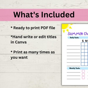 Summer Chore Chart for Kids, Kids Daily Chore Planner, Printable Weekly ...