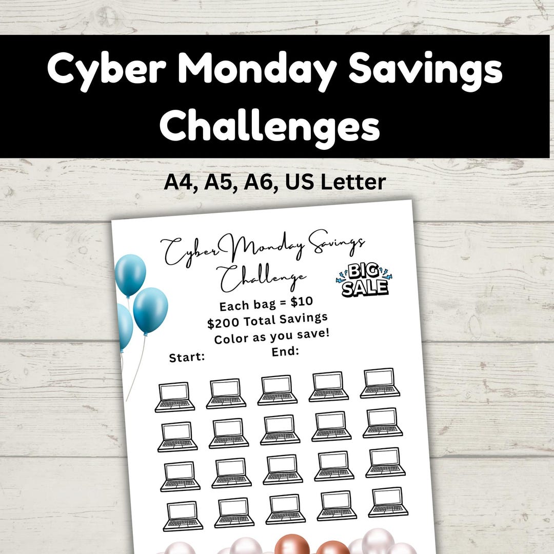 Cyber Monday Savings Challenge Printable, Savings Goal Tracker Template ...