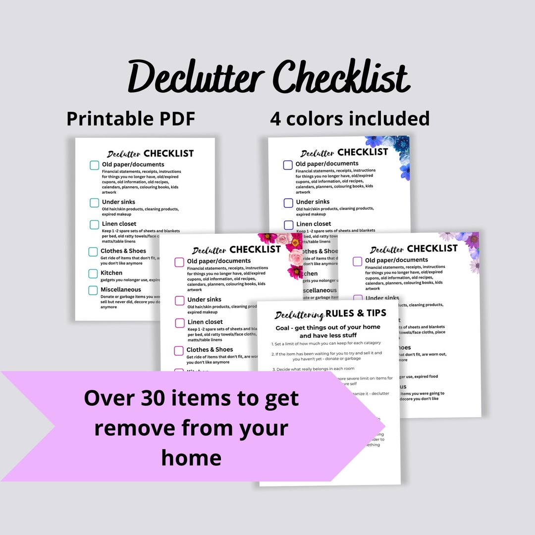 Decluttering Checklist Printable Cleaning Challenge - Etsy