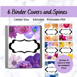 6 Editable Binder Covers and Matching Spines, Canva Template, DIY ...