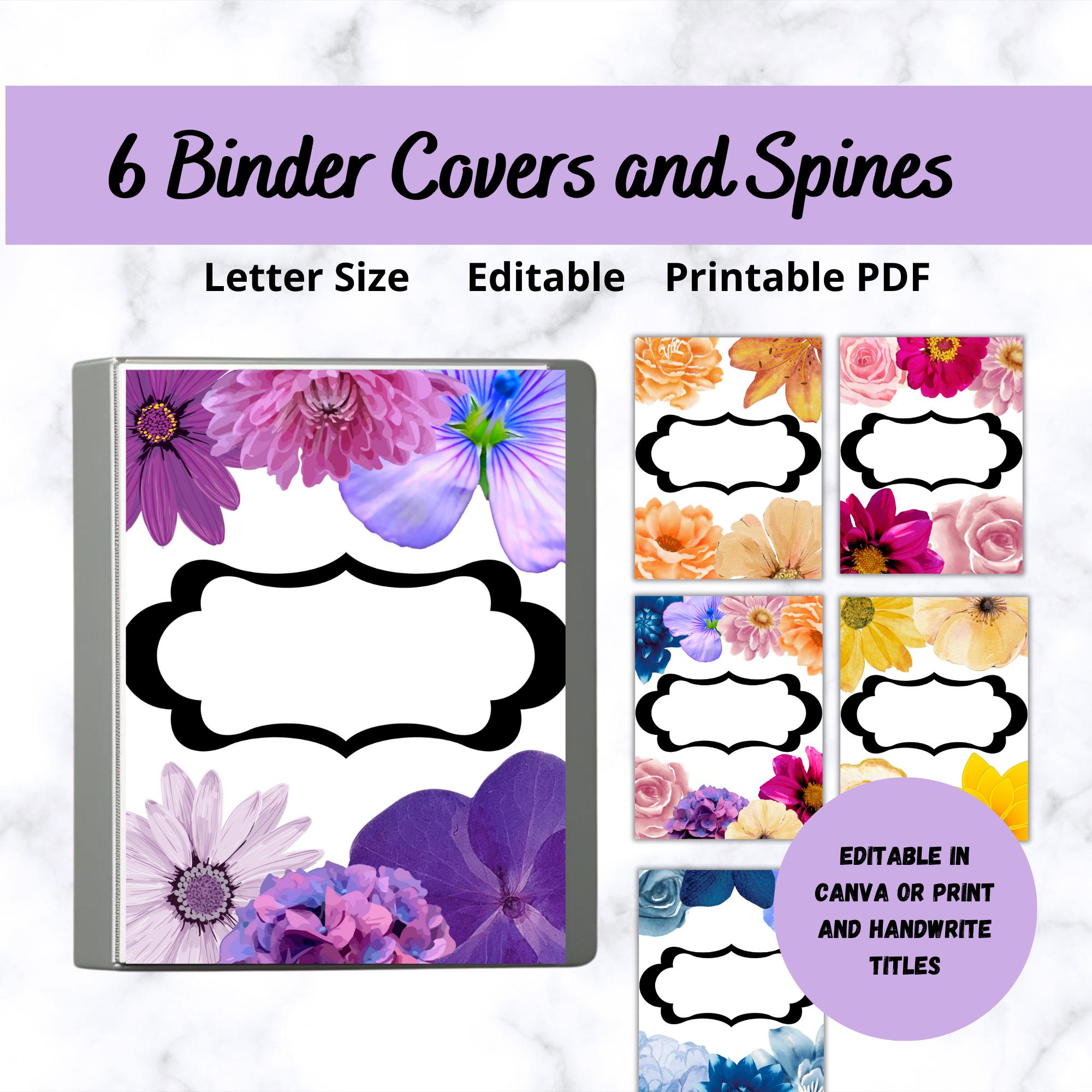 6 Editable Binder Covers and Matching Spines, Canva Template, DIY ...