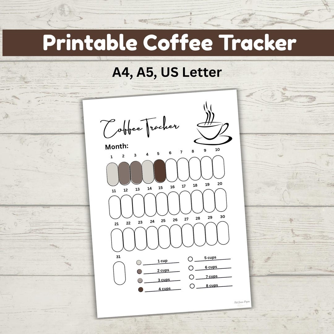 Coffee Tracker Printable, Caffeine Journal Page, A5 Planner Insert ...