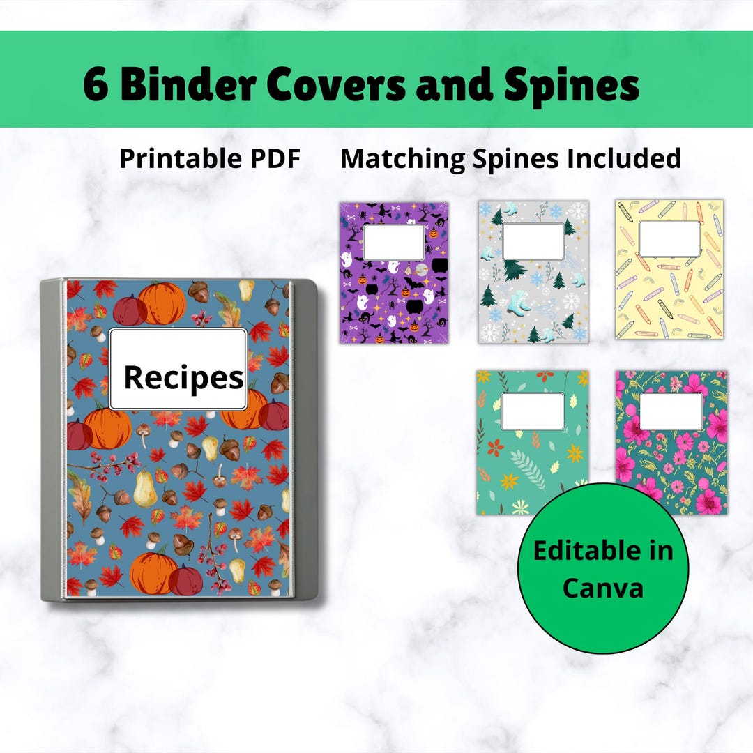 6 Editable Binder Covers and Spines Printable, Canva Template, Student ...