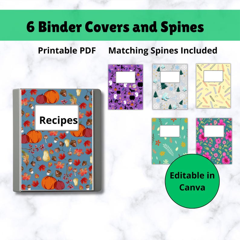 6 Editable Binder Covers and Spines Printable, Canva Template, Student ...