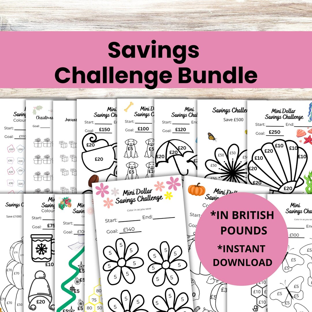 A6 British Pound Savings Challenge Printable Bundle, Mini Savings Goal ...