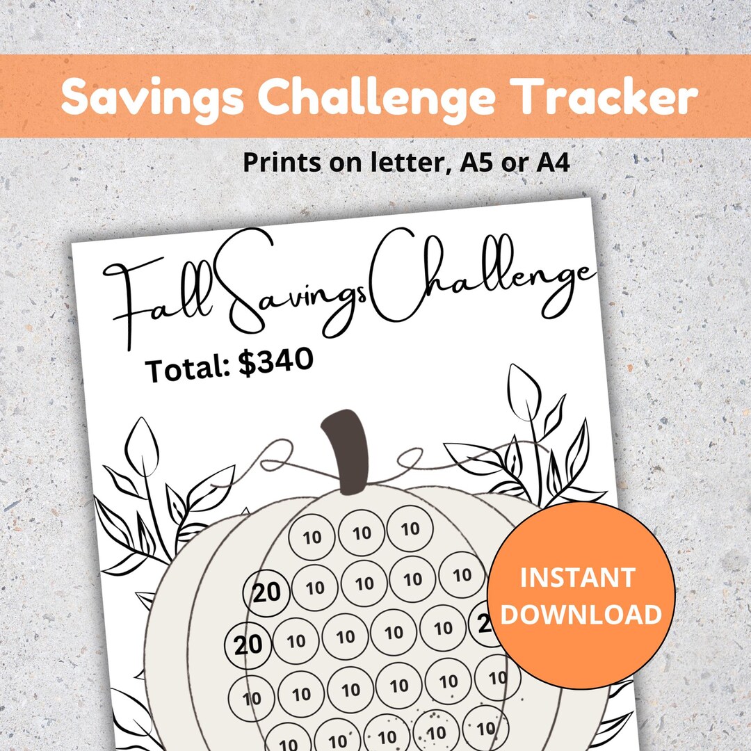 Fall Savings Challenge Printable, Srasonal Savings Goal Tracker ...