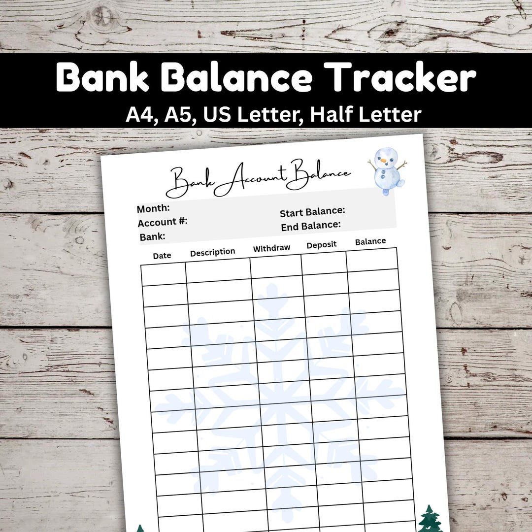Winter Budget Planner Insert, Bank Account Balance Tracker Printable ...