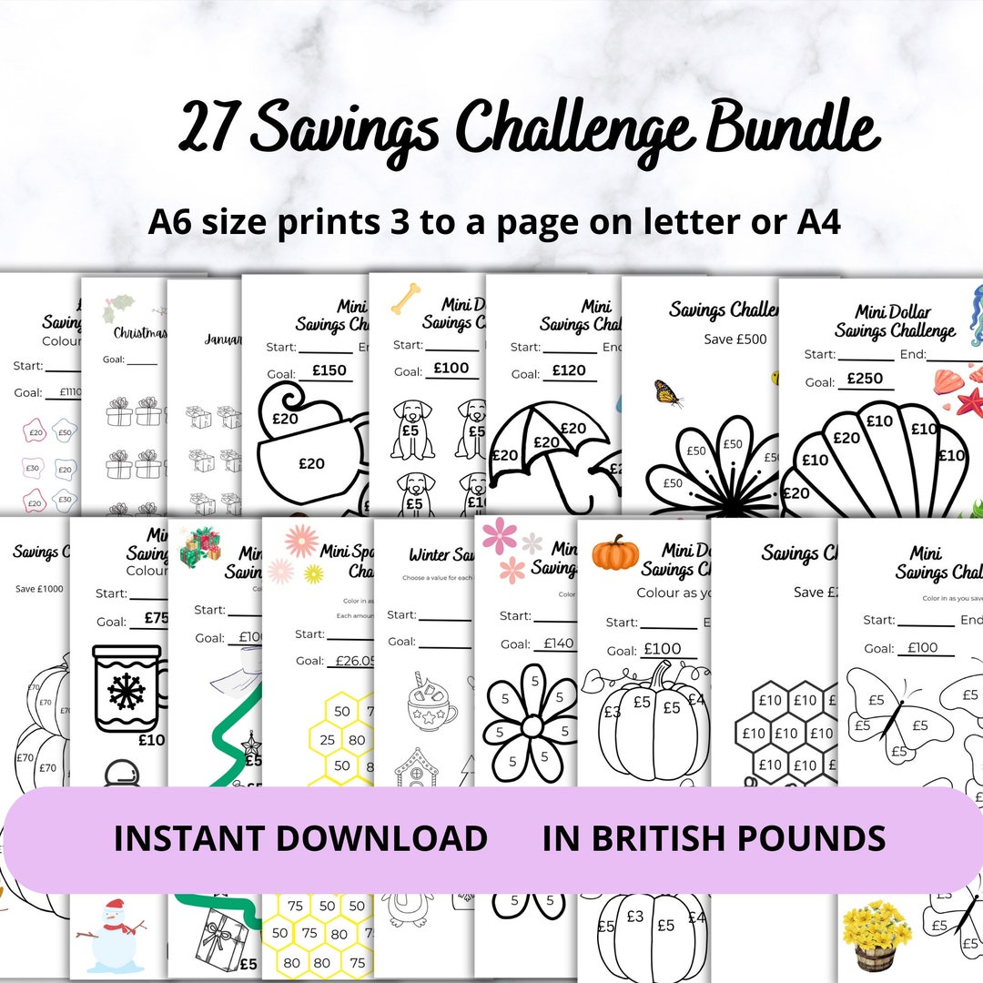 Mini British Pound Savings Challenge A6 Bundle, Savings Goal Tracker ...