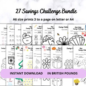 Mini British Pound Savings Challenge A6 Bundle, Savings Goal Tracker ...