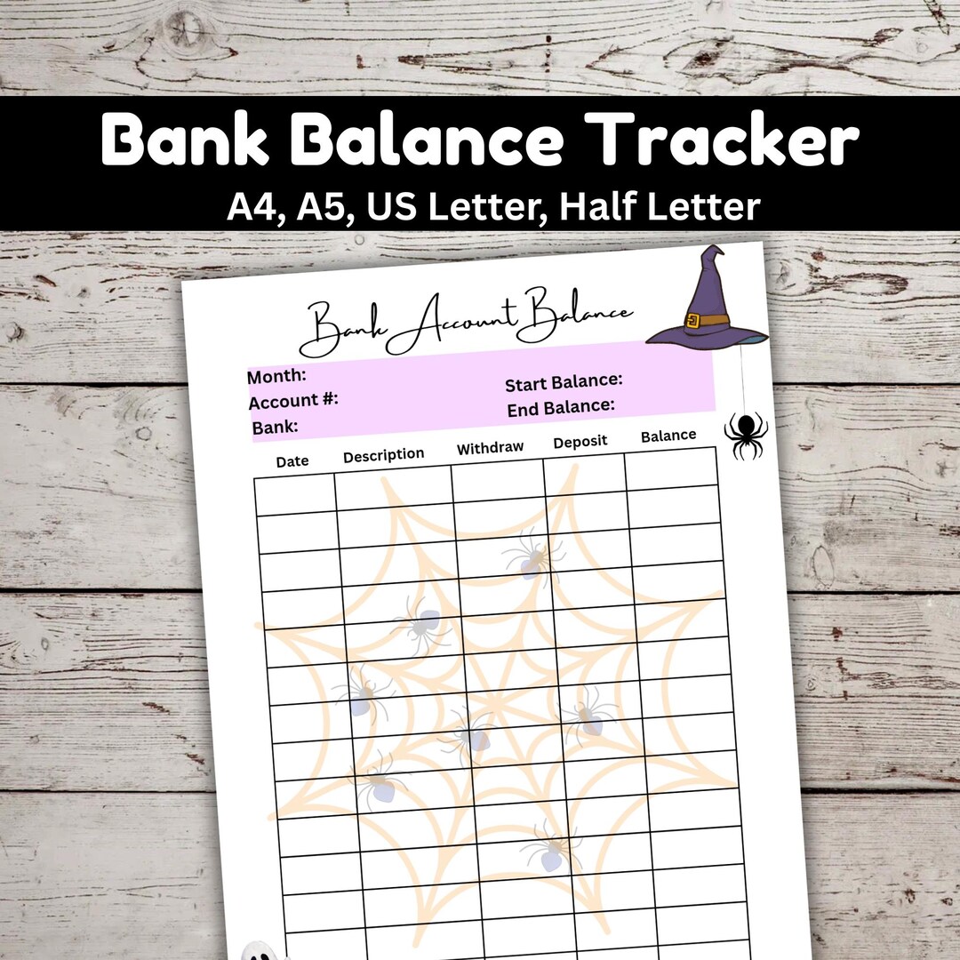 Halloween Bank Account Balance Tracker Printable, Budget Planner Insert ...