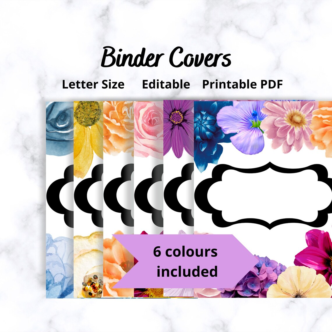 6 Binder Cover Printable, Matching Binder Spines, Editable Canva ...