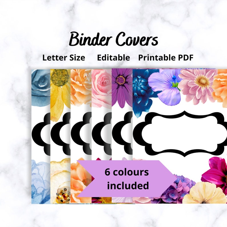6 Binder Cover Printable, Matching Binder Spines, Editable Canva ...