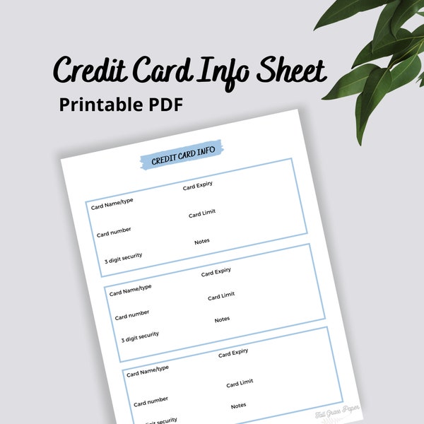 Credit Card Info Sheet - Etsy