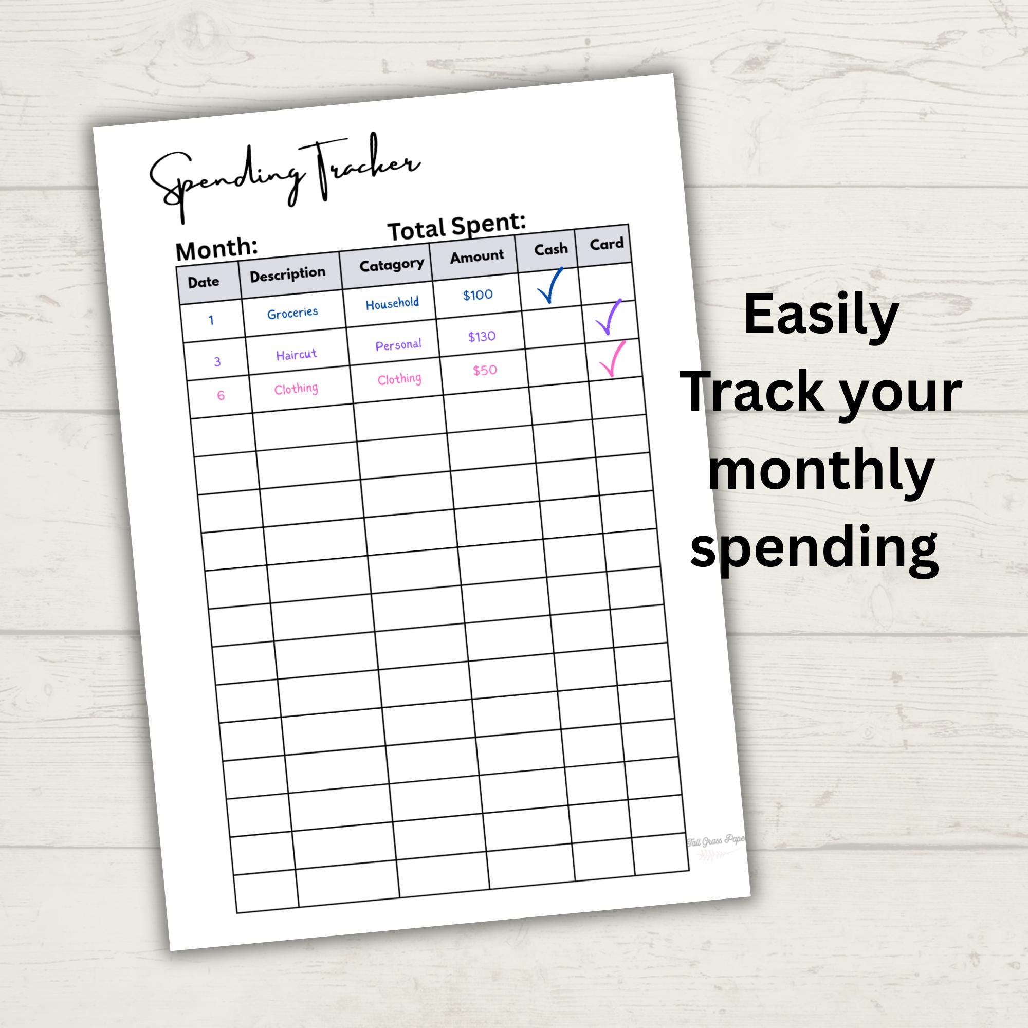 Monthly Spending Tracker Printable, Budget Planner Insert, Expense ...