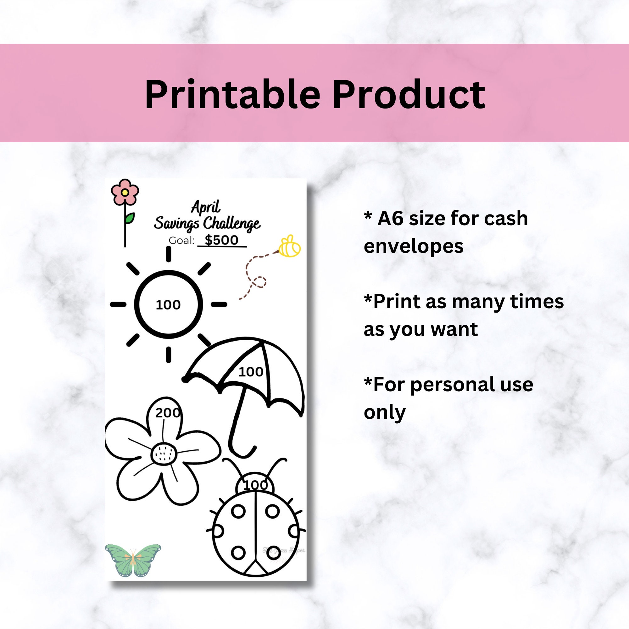 Mini A6 April Saving Challenge Printable, Paycheck Goal Tracker ...