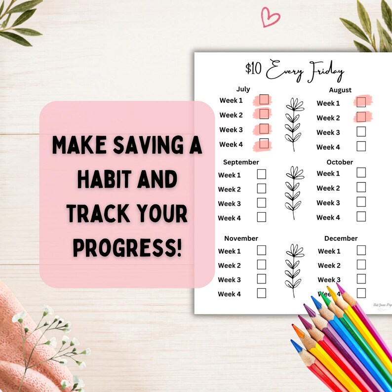 10 Dollars Every Friday Savings Tracker, Weekly Savings Challenge ...