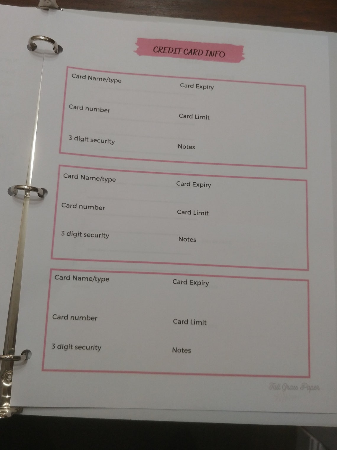 Credit Card Information Sheet PDF Printable Template Home Management ...