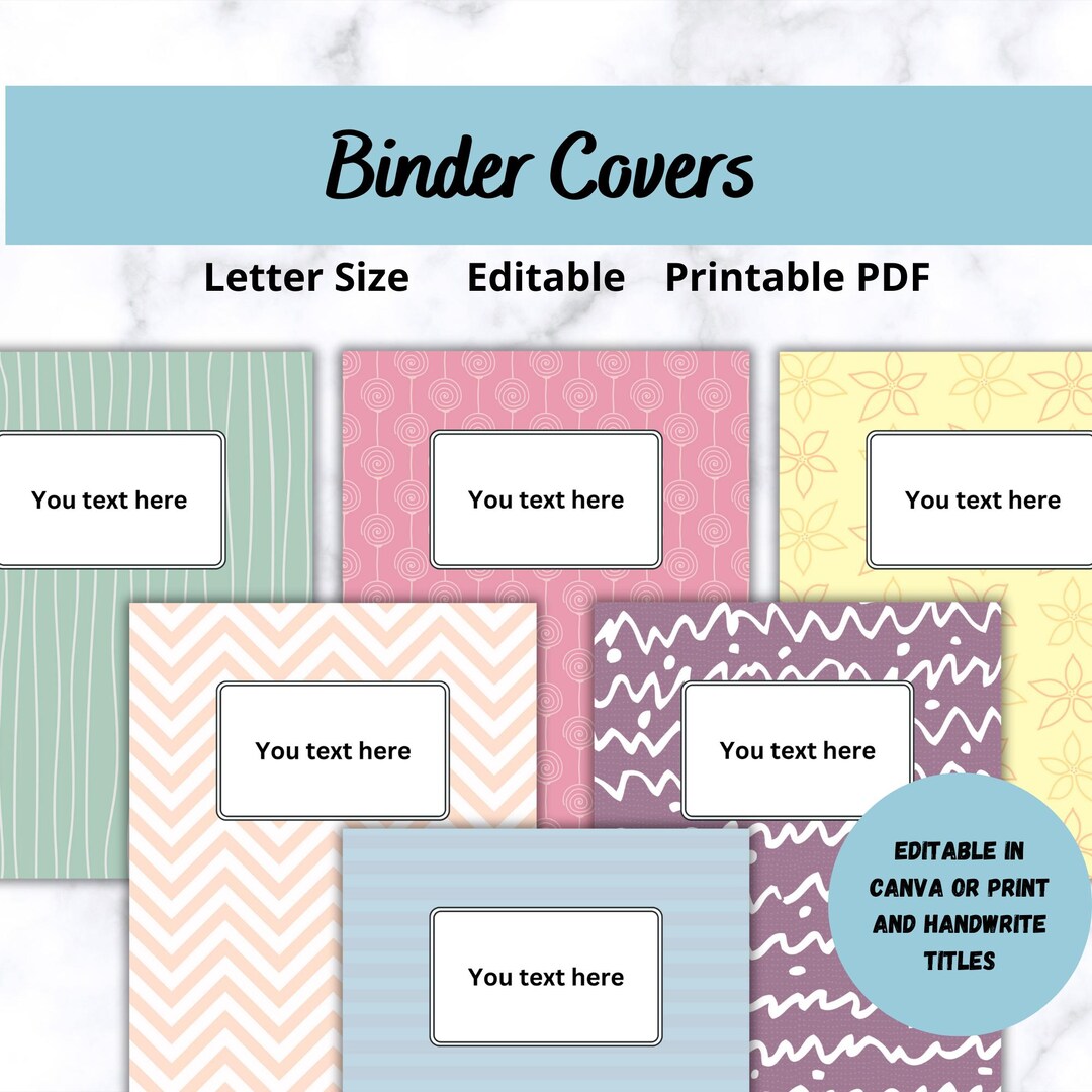 6 Editsble Binder Cover and Matching Spines Printable, Canva Template ...
