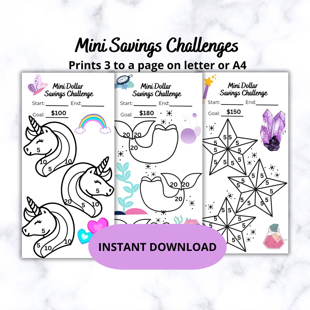 A6 Mini Savings Challenge Bundle Printable, Savings Goal Worksheet ...