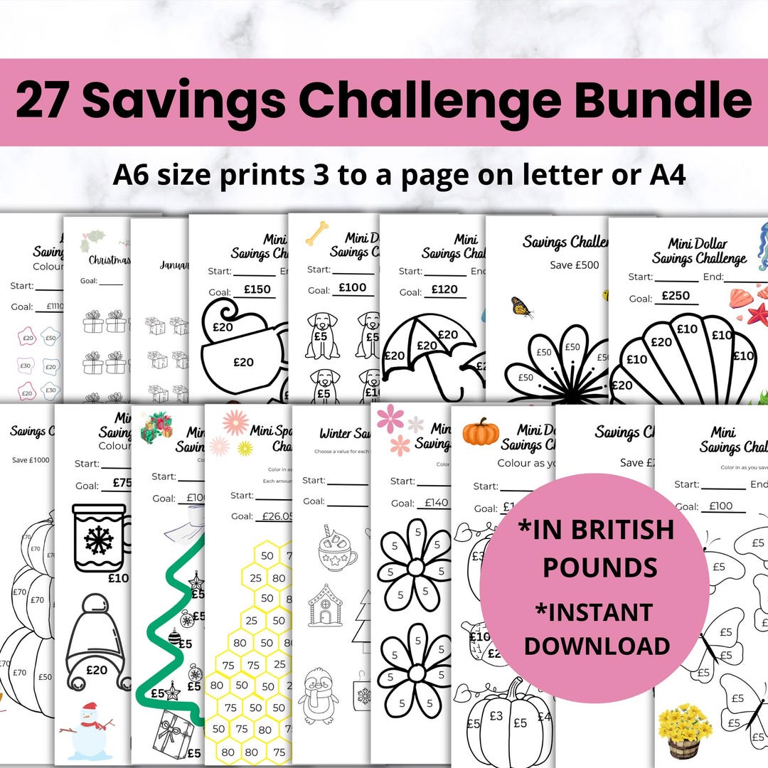Mini British Pound Savings Challenge A6 Bundle, Savings Goal Tracker ...