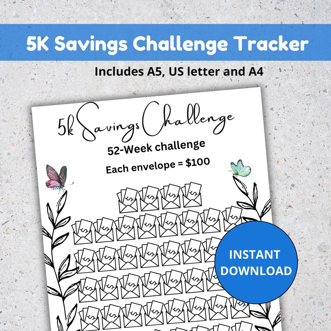 5K Savings Challenge Printable, Emergency Savings Goal Tracker, 52 Week ...