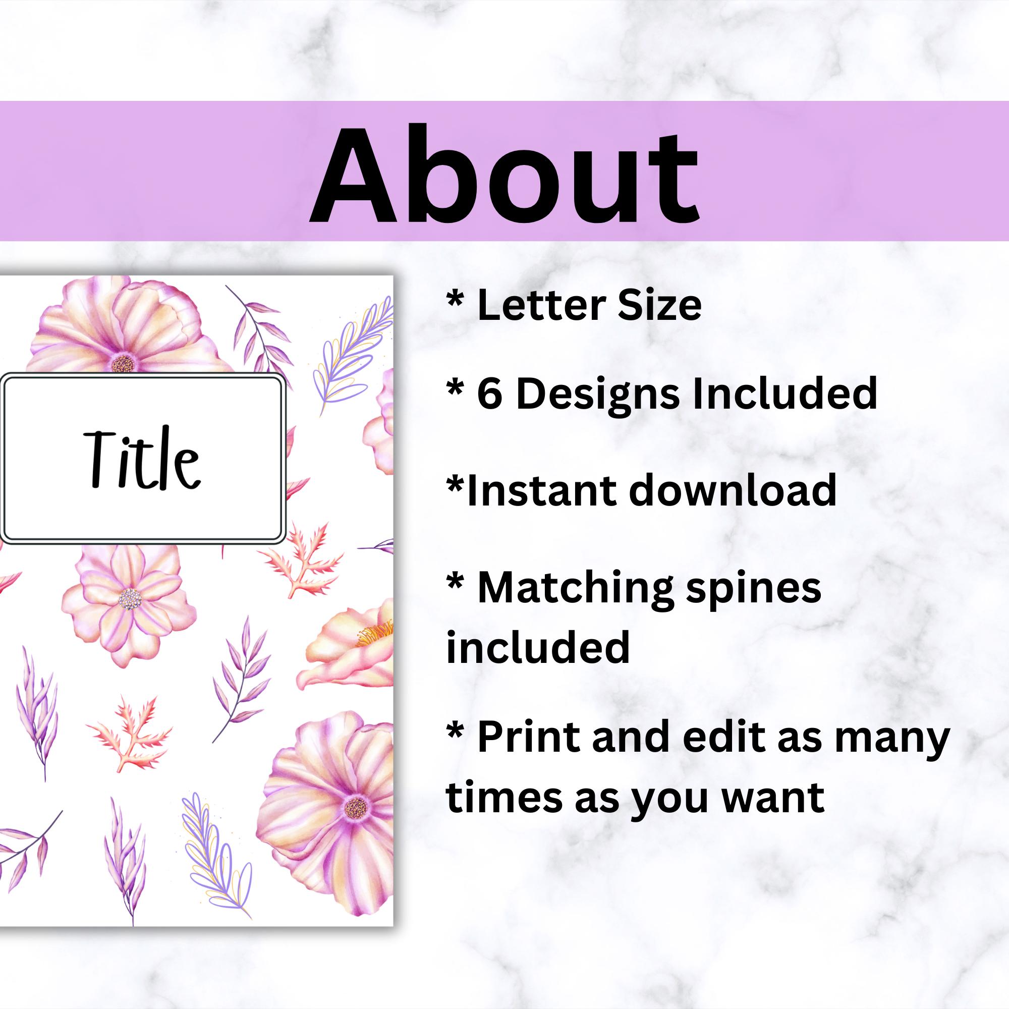 6 Editable Binder Covers Spines Printable PDF, Editable Canva Template ...