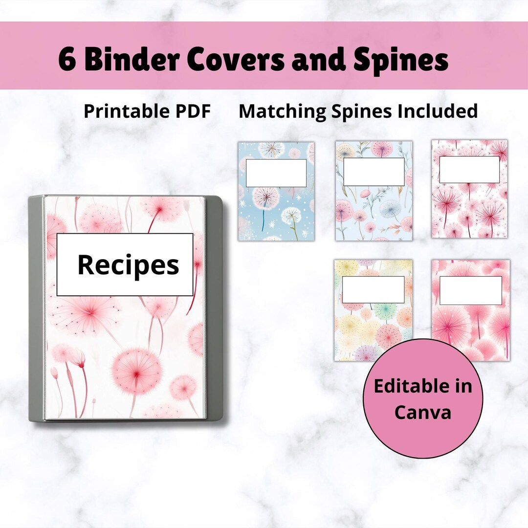 6 Binder Covers and Binder Spines, Editable Canva Template, Notebook ...