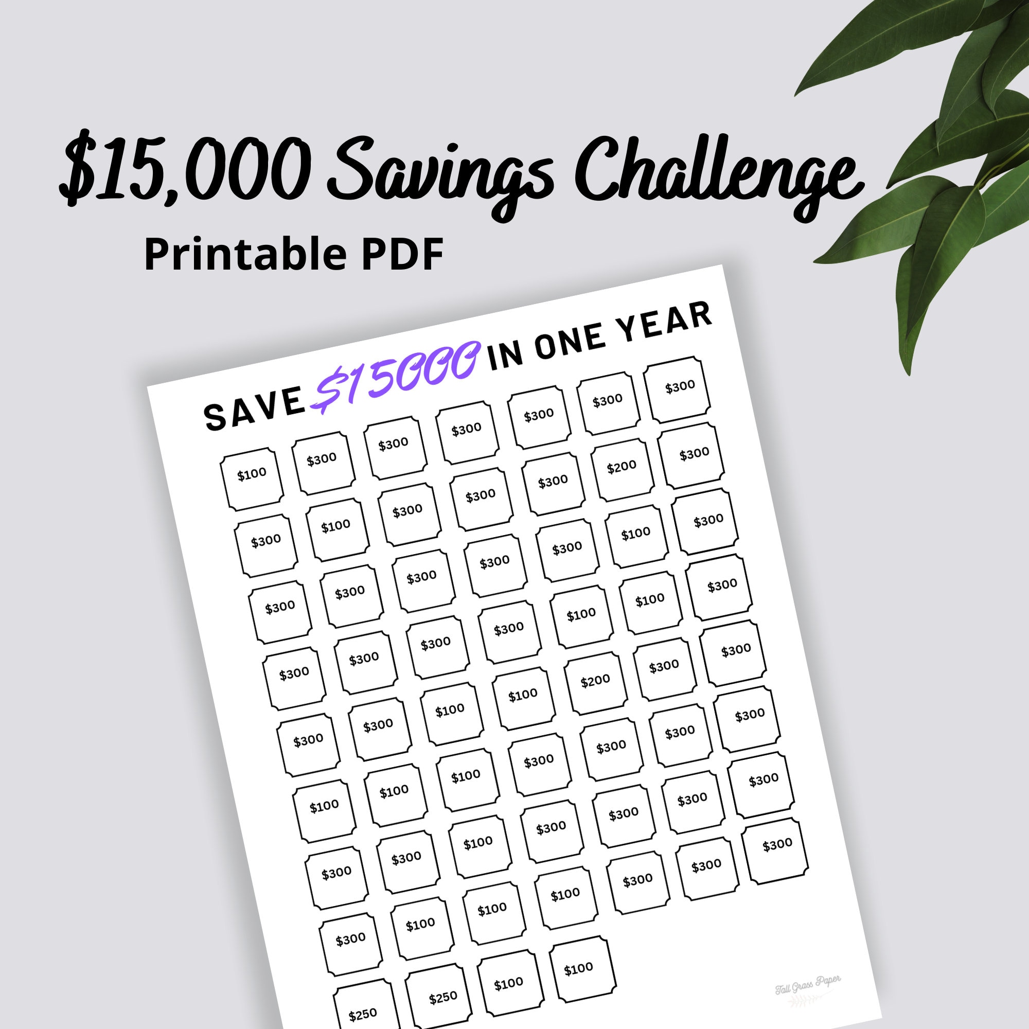 15K Savings Challenge Printable Worksheet Template, Savings Goal ...