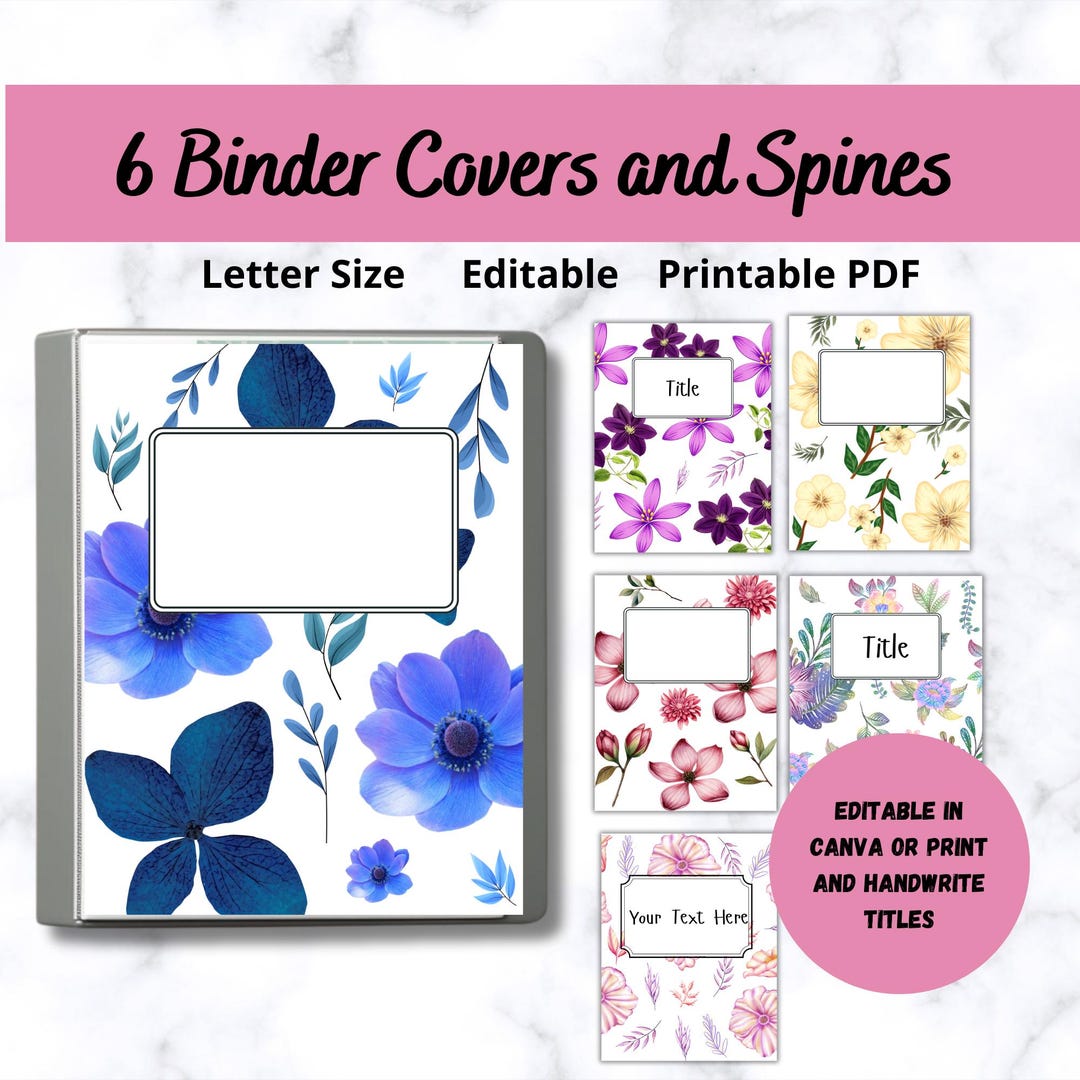 6 Editable Binder Covers Spines Printable PDF, Editable Canva Template ...