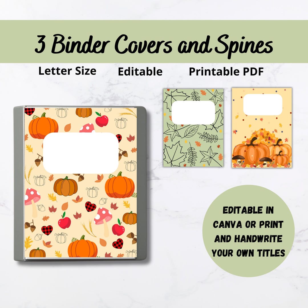 3 Fall Binder Cover Printable PDF, Matching Binder Spines, Editable ...