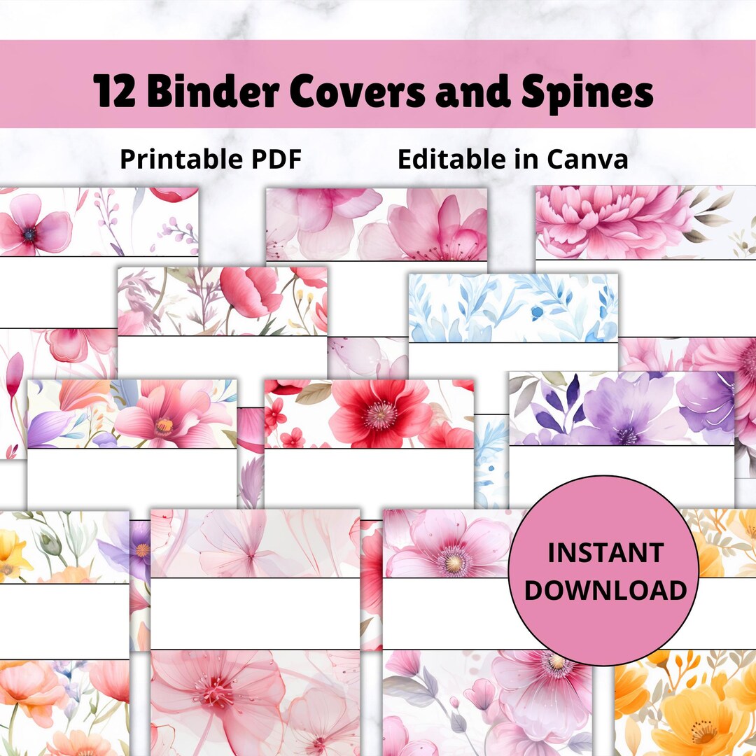 12 Editable Binder Covers and Matching Spines, Canva Template, DIY ...