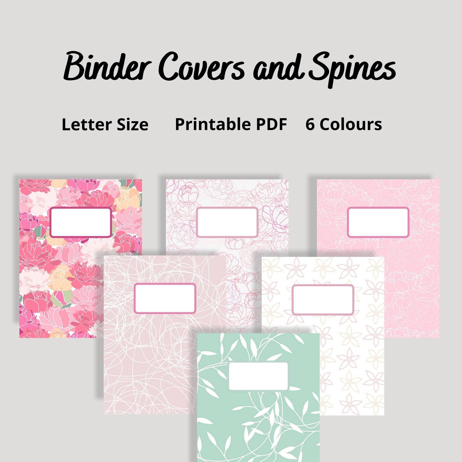 6 Binder Cover Printable PDF With Matching Binder Spines, Editable ...
