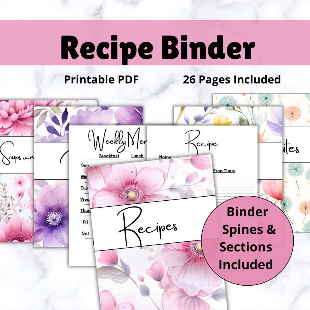 Recipe Binder Printable, A5 Cookbook Binder Cover, A4 Weekly Meal ...