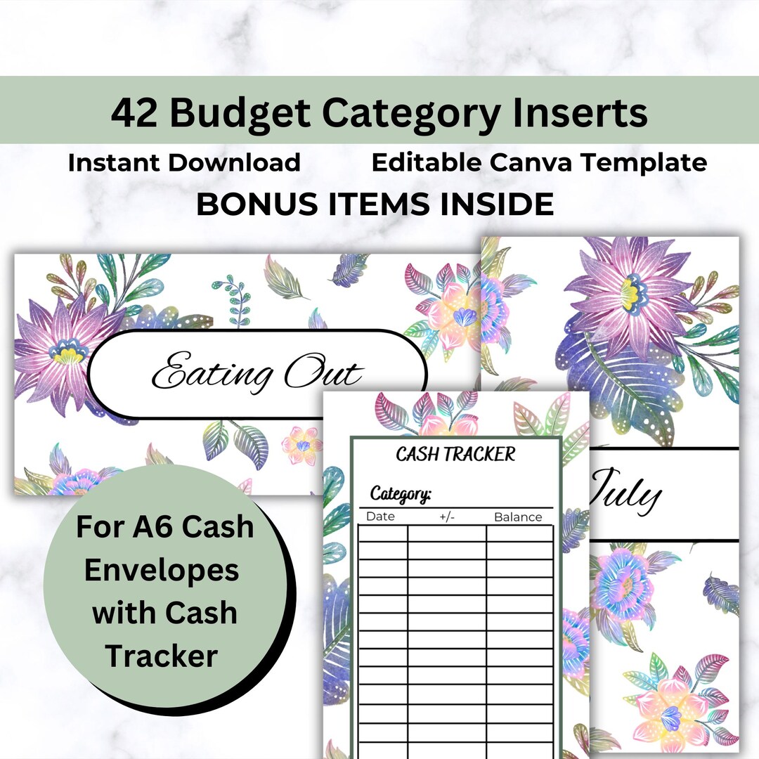 42 Budget Binder Category Insert Labels for Cash Envelope Stuffing, A6 ...