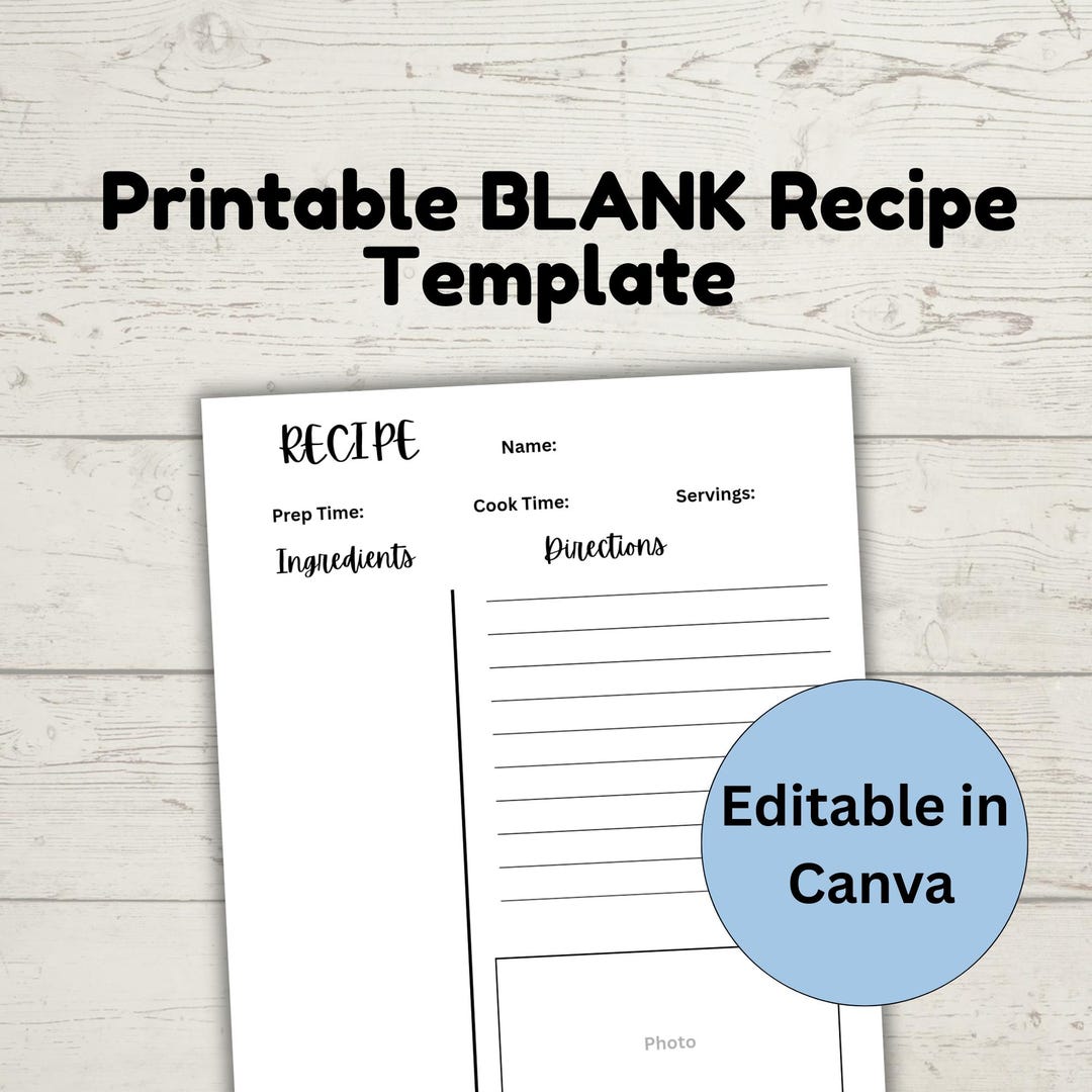 Blank Recipe Template, Blank Recipe Card Printable, Cookbook Binder ...