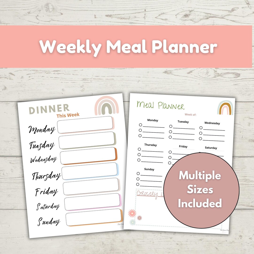 Boho Weekly Meal Planner Printable | Family Meal Planner With Grocery ...