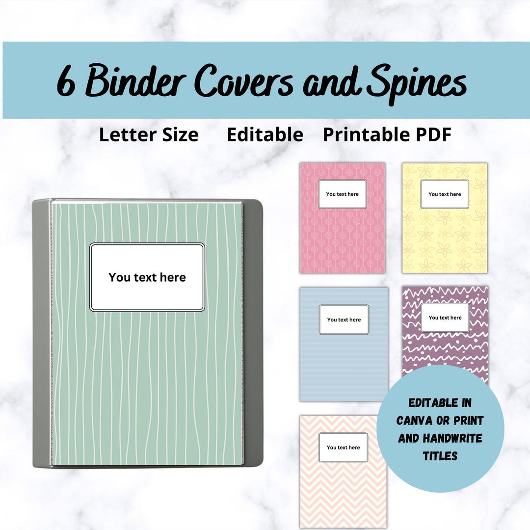 6 Editable Binder Cover and Spines Printable, Canva Template, Planner ...