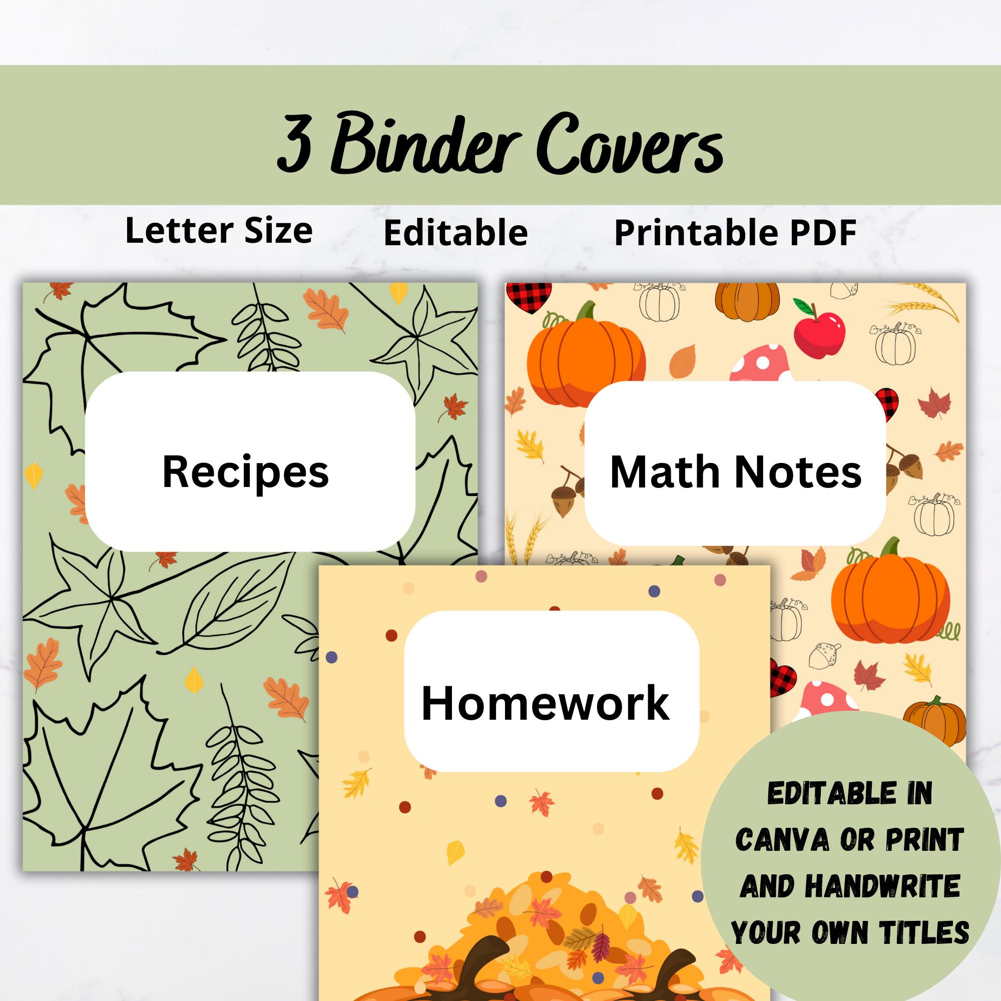 3 Fall Binder Cover Printable, Matching Binder Spines, Editable Canva ...