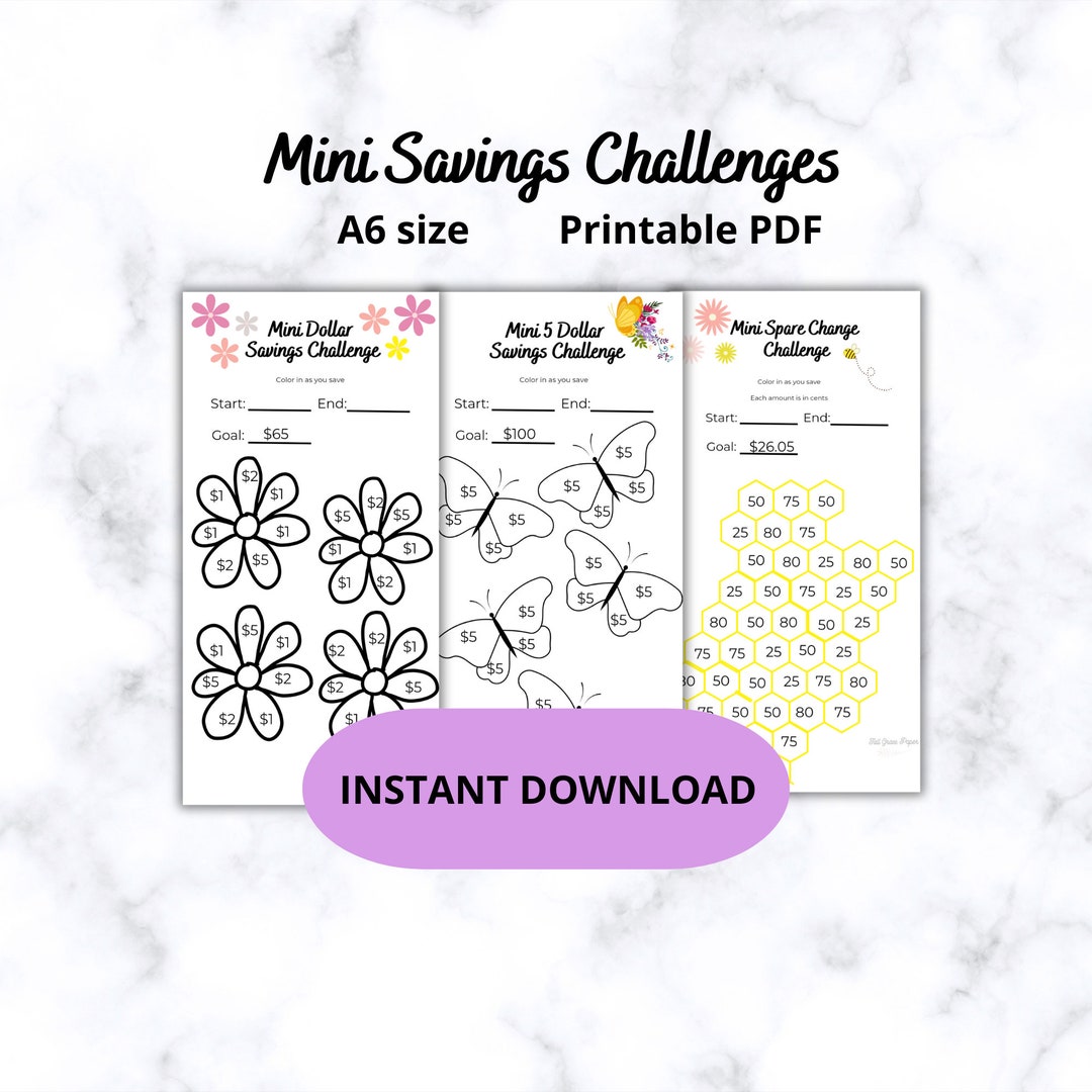 A6 Mini Savings Challenge Bundle Printable, Savings Goal Tracker ...