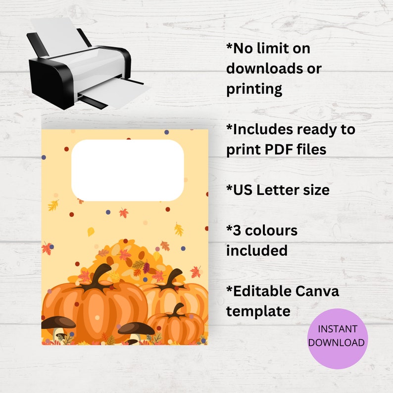 3 Fall Binder Cover Printable, Matching Binder Spines, Editable Canva ...